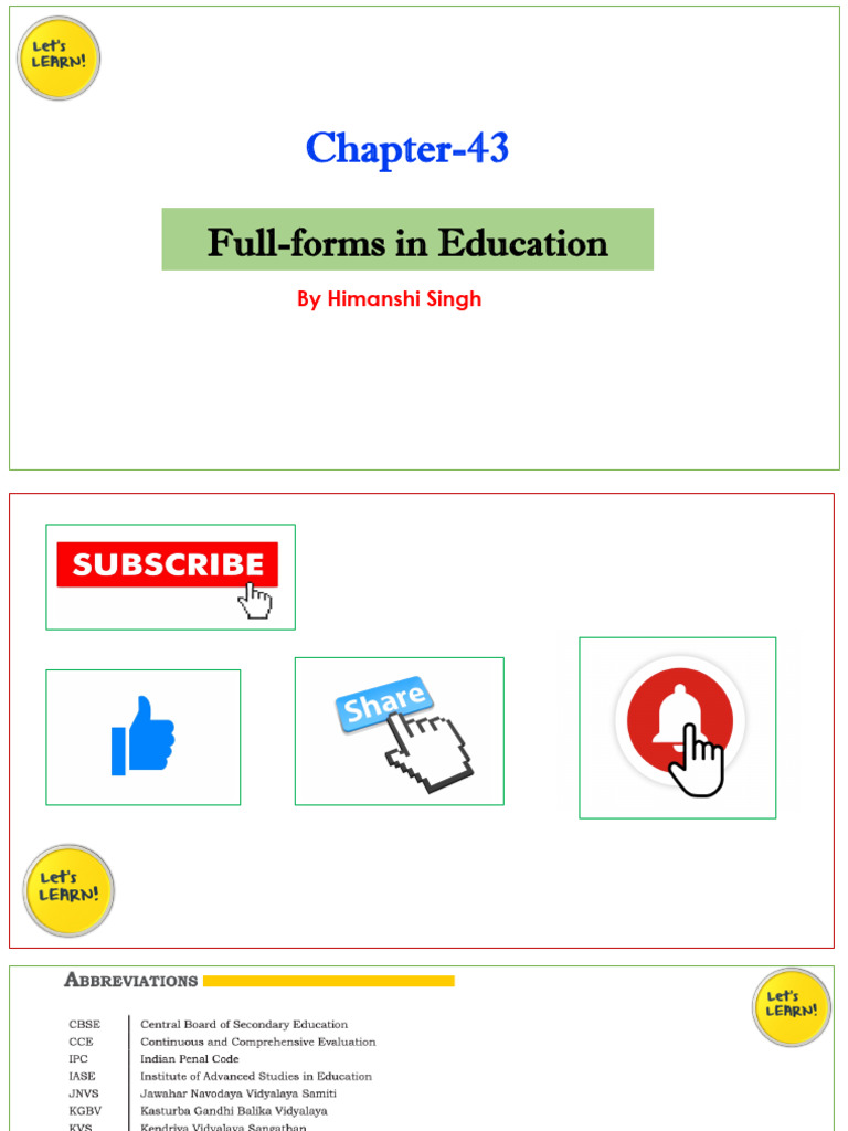 Full Forms and Abbreviations in Education | PDF