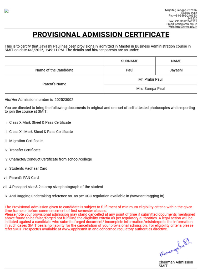 PDF Custom - Provisional Cert PDF | PDF