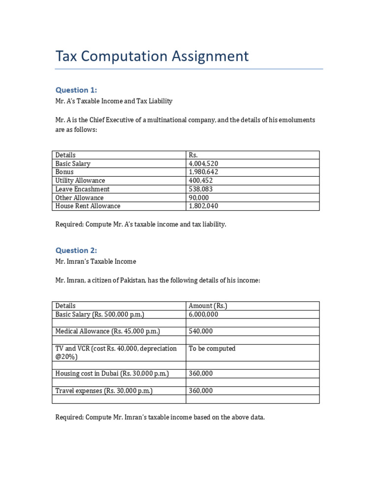 Tax Computation_Assignment - 01 | PDF | Cost Of Living | Taxes
