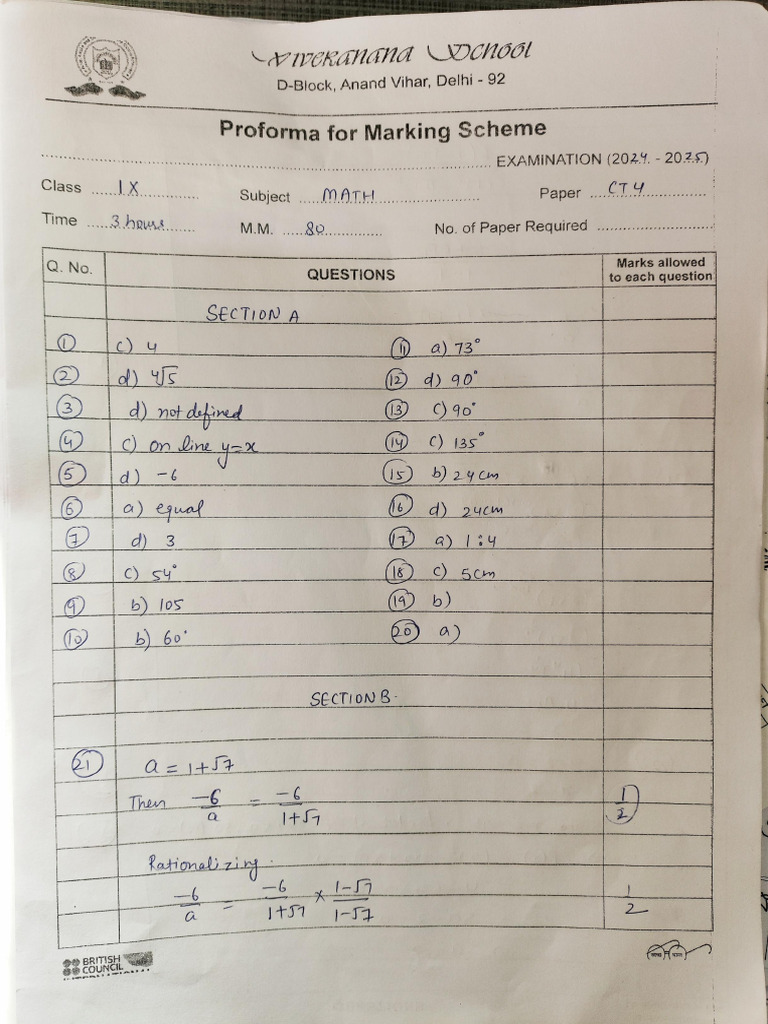 Mat Answer Key IX CT4 14012025 085831 | PDF