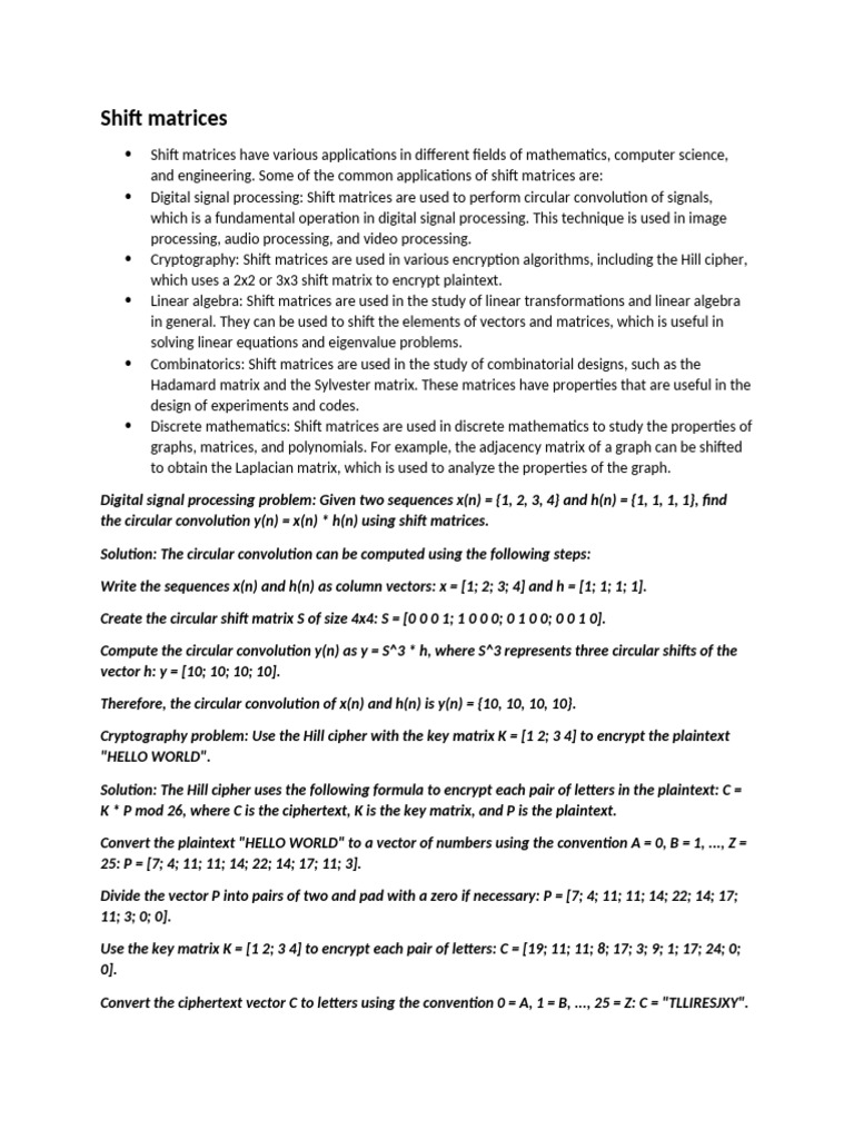 Shift and Circular Matrices | PDF | Matrix (Mathematics) | Eigenvalues And Eigenvectors