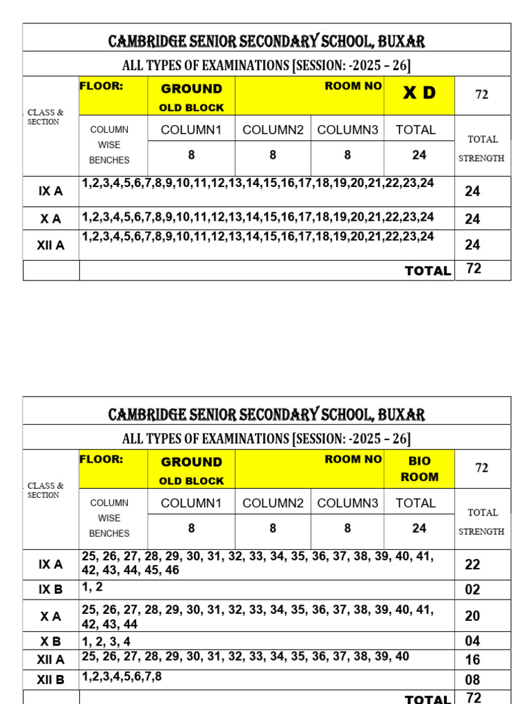 Examination Seating Plan 2025-26 | PDF