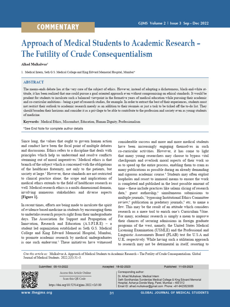 Approach To Medical Research | PDF | Utilitarianism