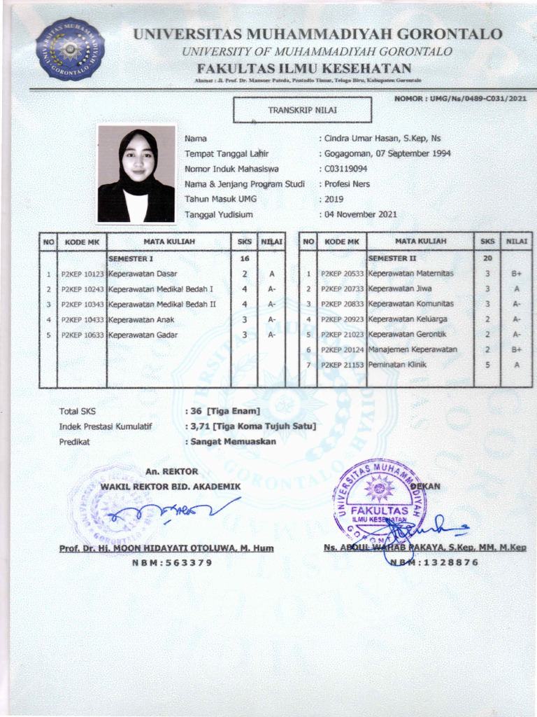 Transkip Nilai Cindra Hasan PDF | PDF