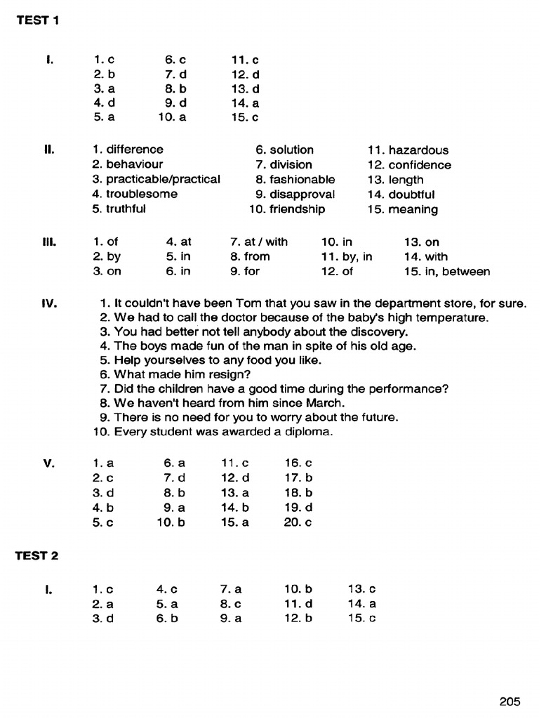 English Advanced Vocabulary and Structure Practice Answer Key (Matasek ...