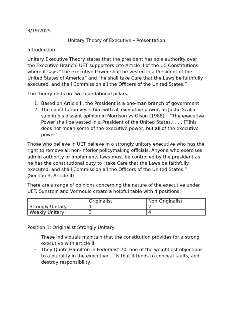 Unitary Executive Theory Presentation Notes | PDF | Finance & Money ...