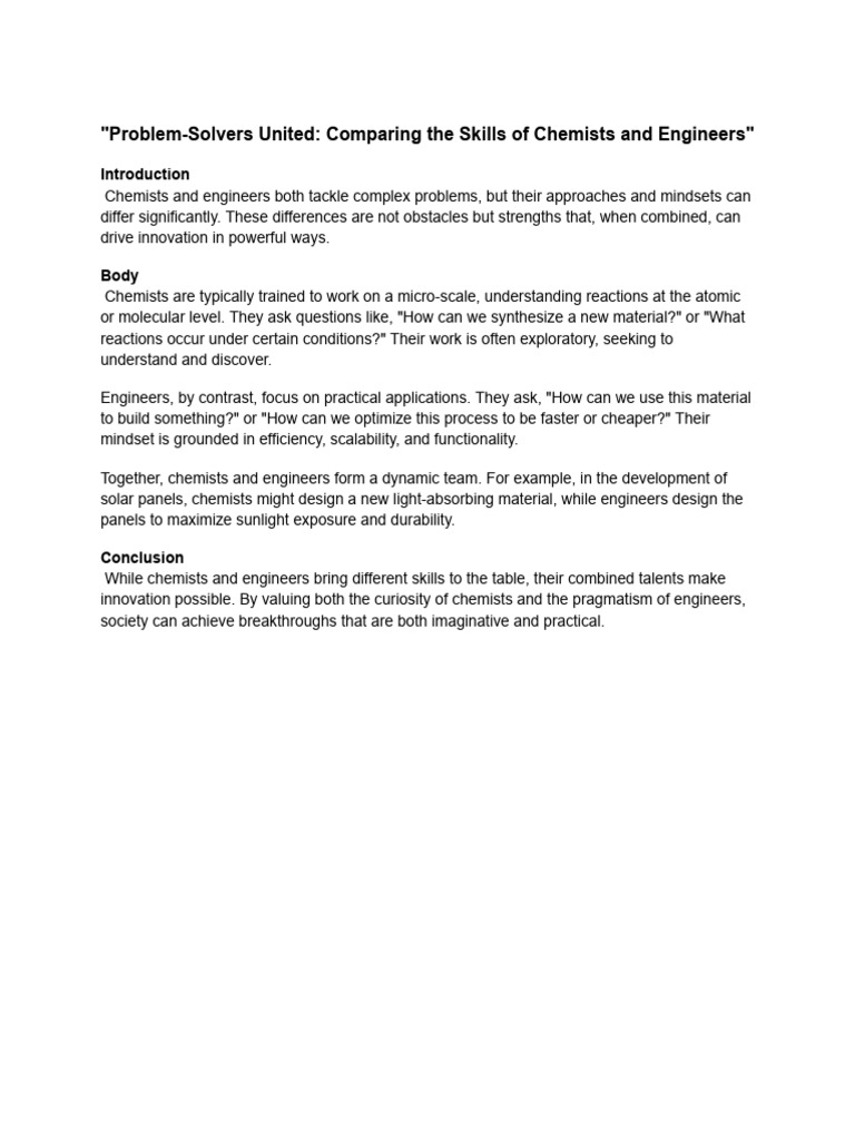 Problem-Solvers United - Comparing The Skills of Chemists and Engineers ...