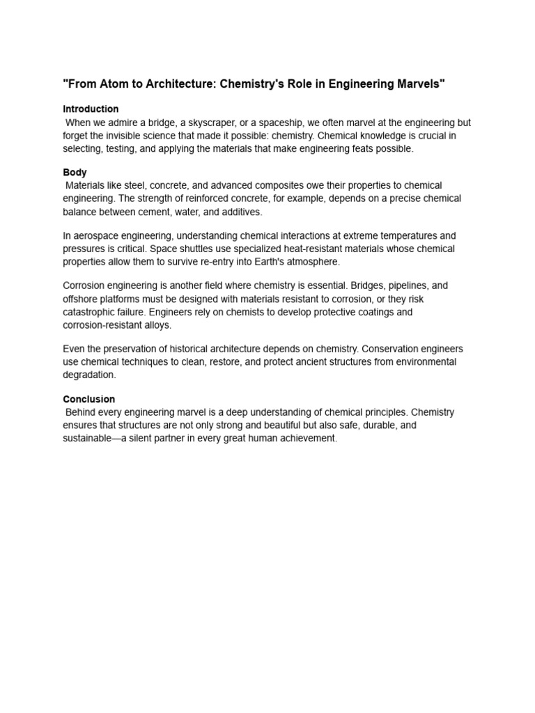 _From Atom to Architecture_ Chemistry's Role in Engineering Marvels_ | PDF