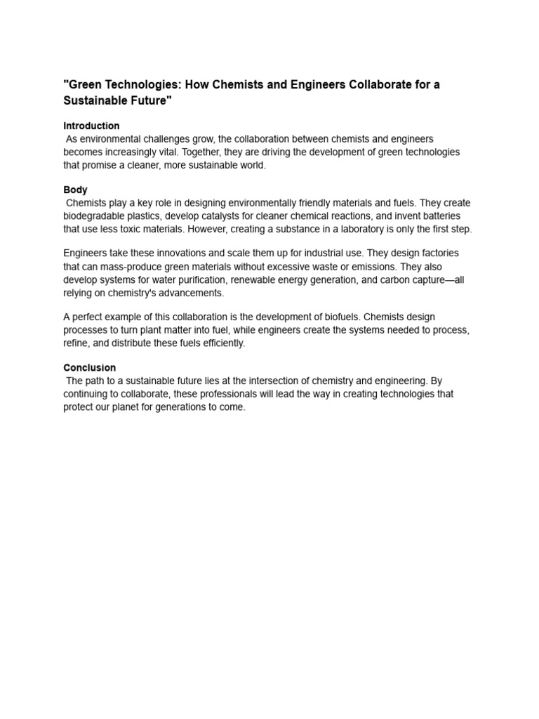 Chemists and Engineers for Green Tech | PDF