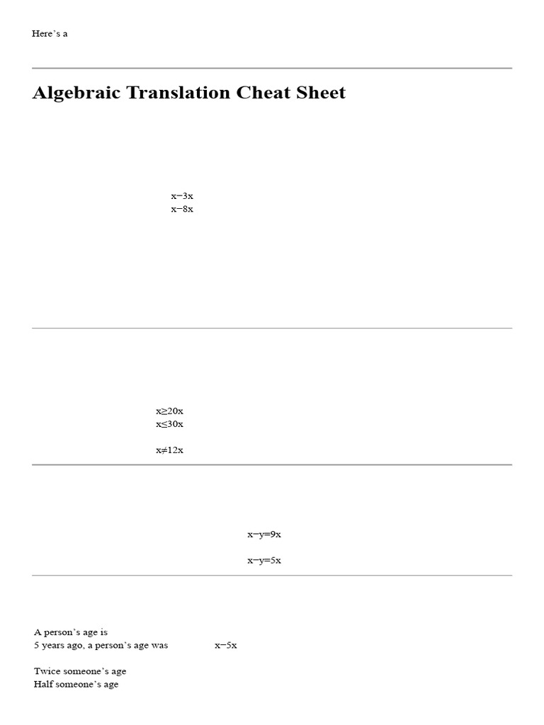 Algebraic Expressions Translation Guide | PDF | Algebra | Abstract Algebra