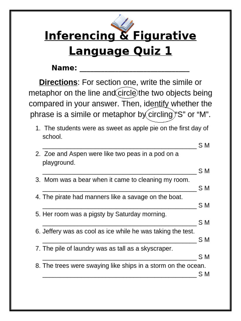 Figurative Language Quizzes 4 TH Grade | PDF
