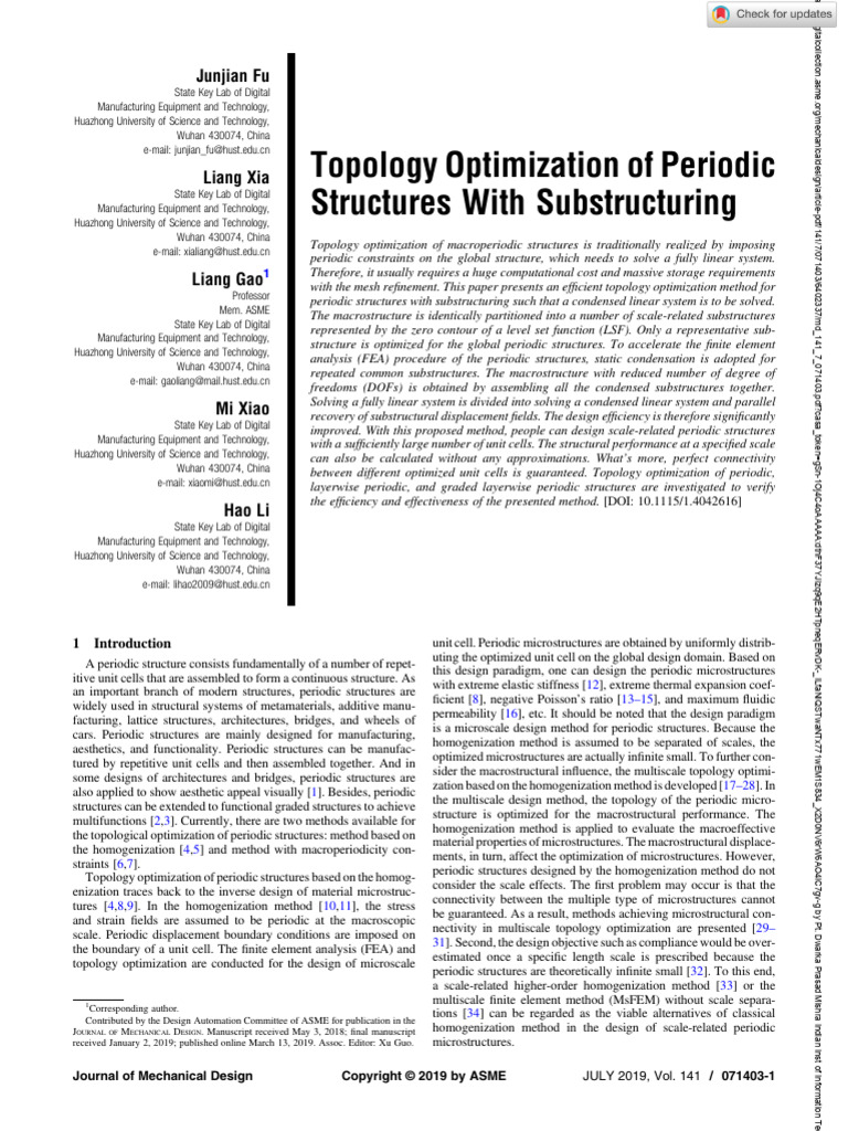 Topology Optimization of Periodic Structures With Substructuring | PDF | Finite Element Method ...