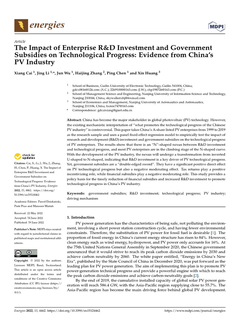 11.the Impact of Enterprise R&D Investment and Government Subsidies On Technological Progress ...