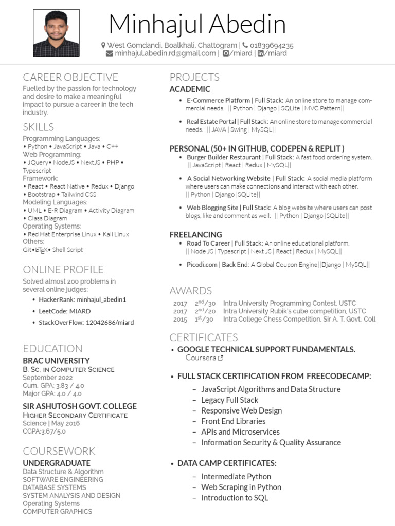 Minhajul Abedin DEEDLY CV | PDF | Computing | Software Engineering