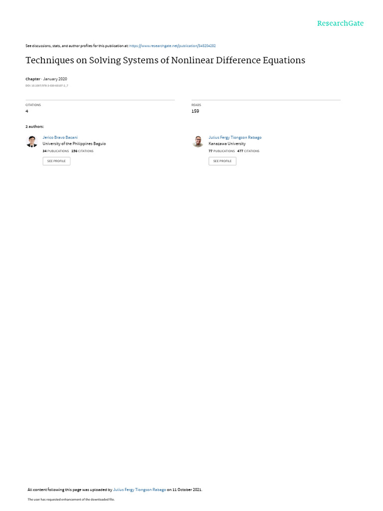 2021ProceedingsProgressOnDifferenceEquations | PDF | Recurrence Relation | Nonlinear System