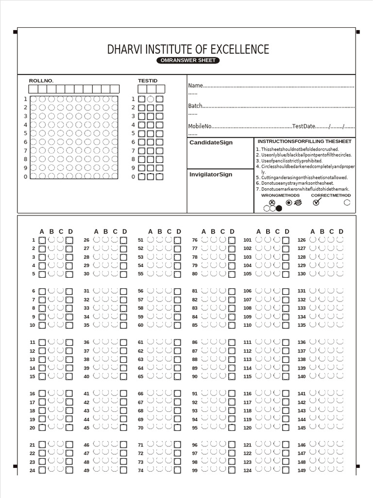 150 Question OMR Sheet Template | PDF | Optical Character Recognition ...