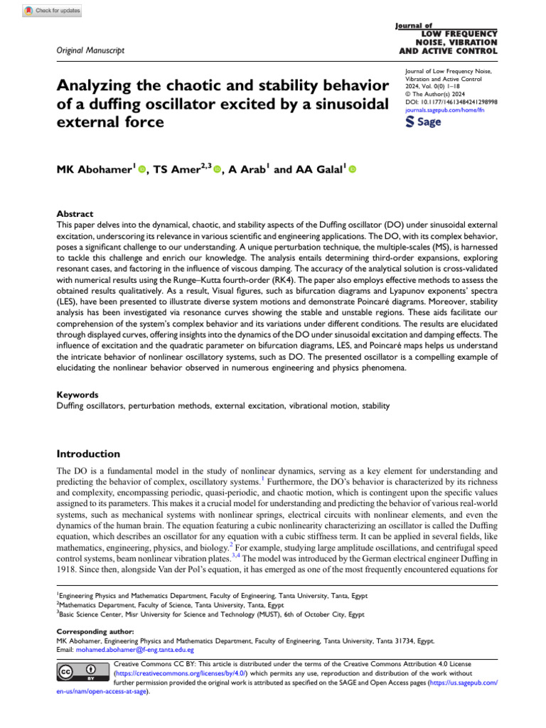 Abohamer Et Al 2024 Analyzing The Chaotic and Stability Behavior of A Duffing Oscillator Excited ...