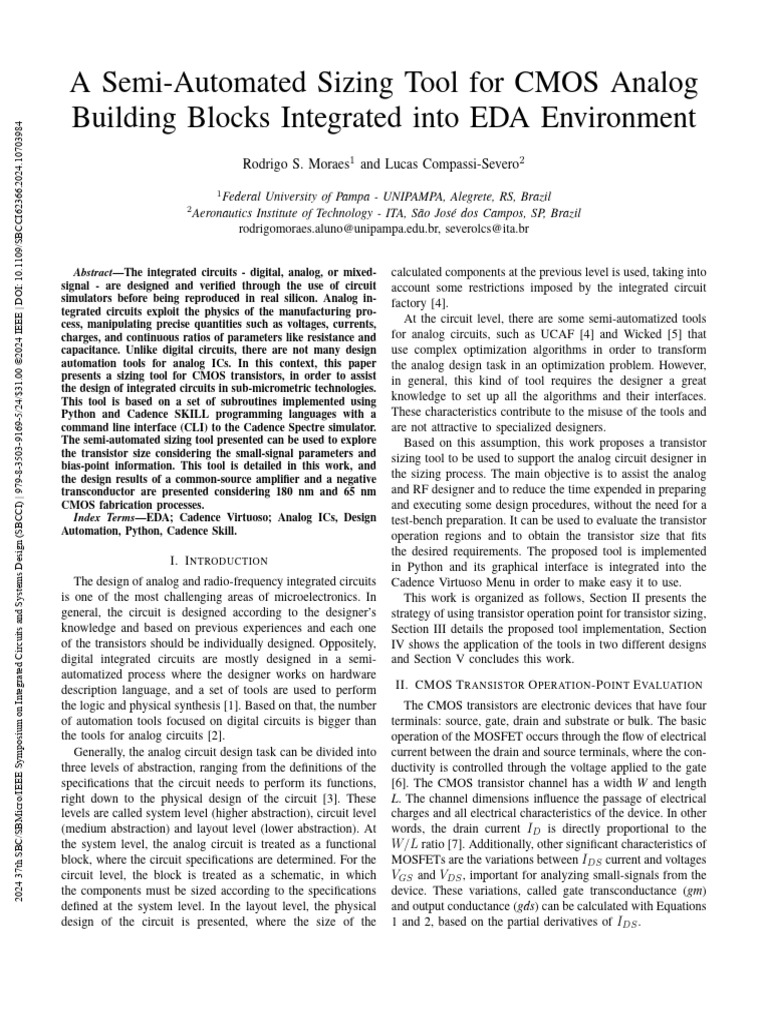 A Semi-Automated Sizing Tool For CMOS Analog Building Blocks Integrated Into EDA Environment ...