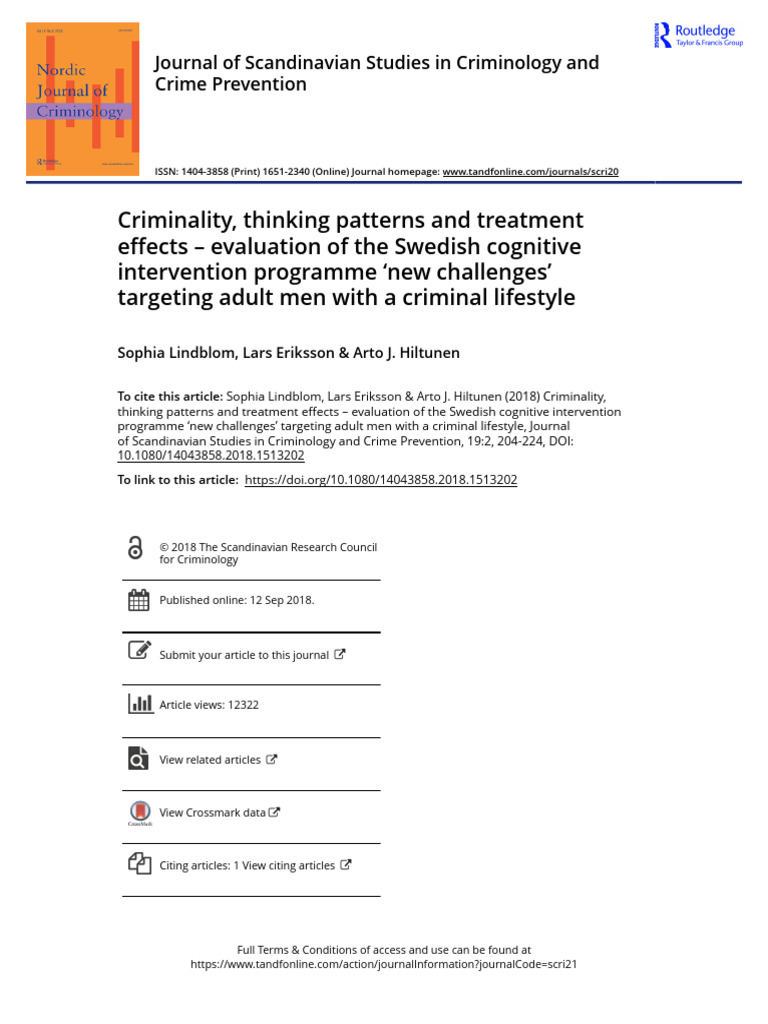 Criminality Thinking Patterns and Treatment Effects Evaluation of The ...