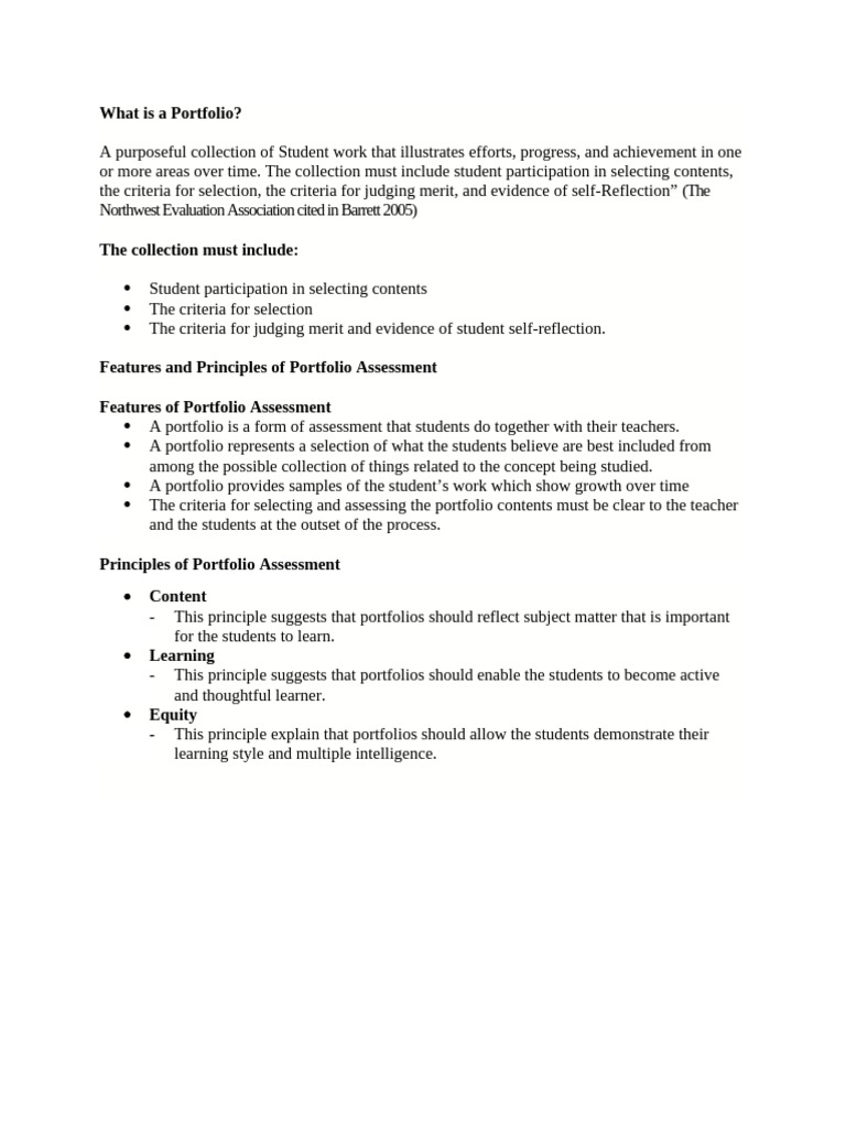 Principles and Features of Portfolio Assessment | PDF