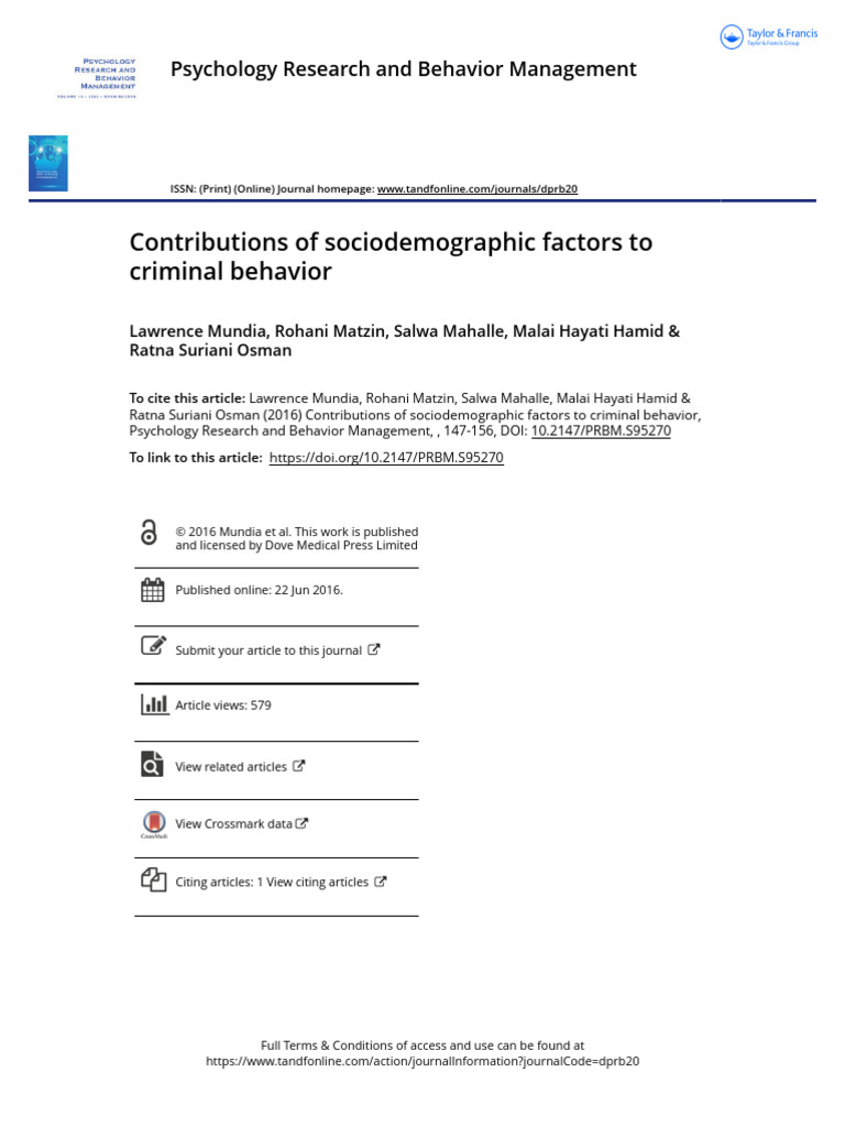 Sociodemographic Factors in Criminal Behavior | PDF | Crimes | Crime ...