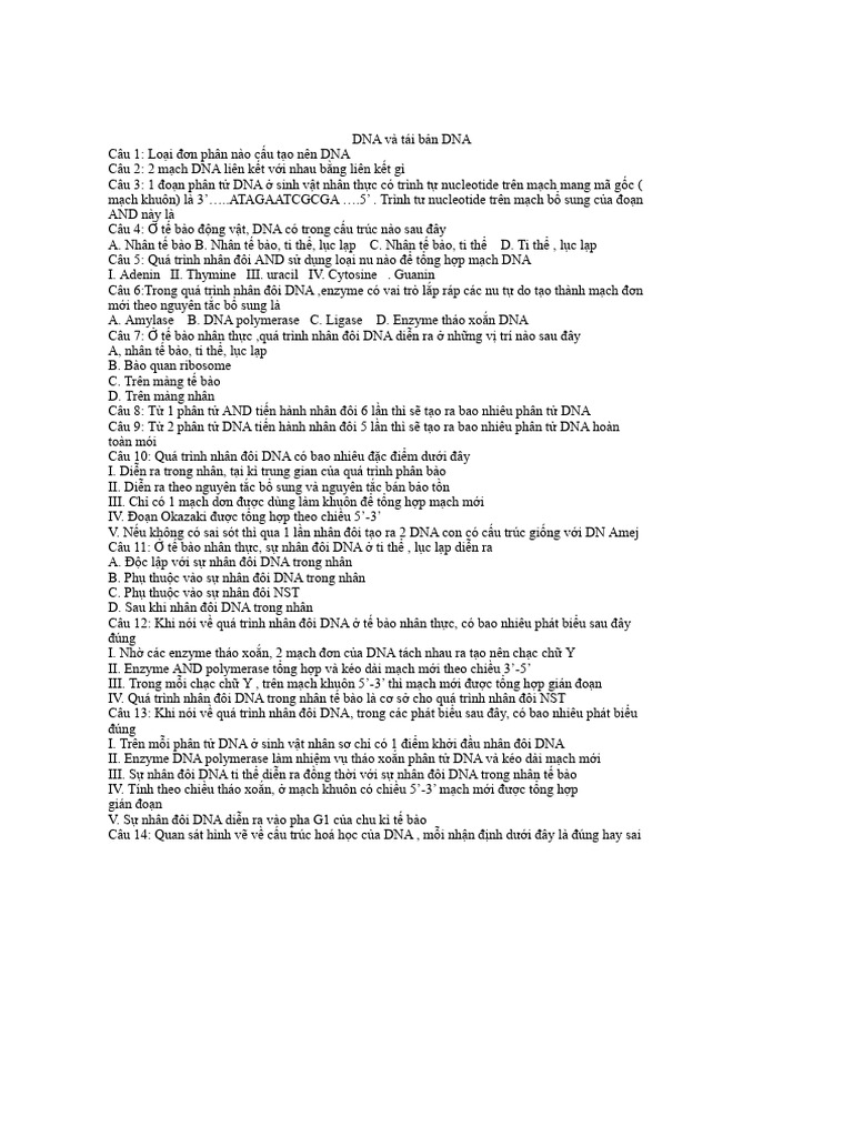 DNA Và Tái Bản DNA P1 | PDF