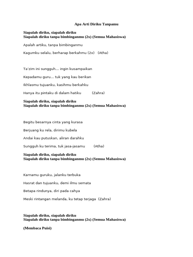 Apa Arti Diriku Tanpamu | PDF