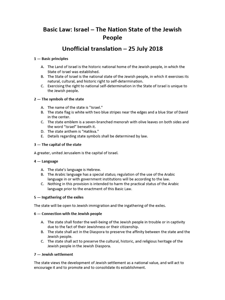 Israel Nation-State Law Overview | PDF | Israel | World Politics
