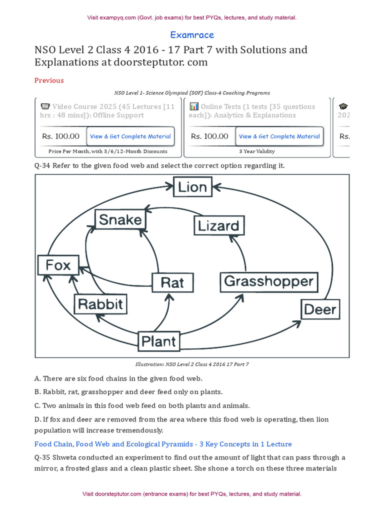 Nso Level 2 Class 4 2016 17 Part 7 Pdf Food Web