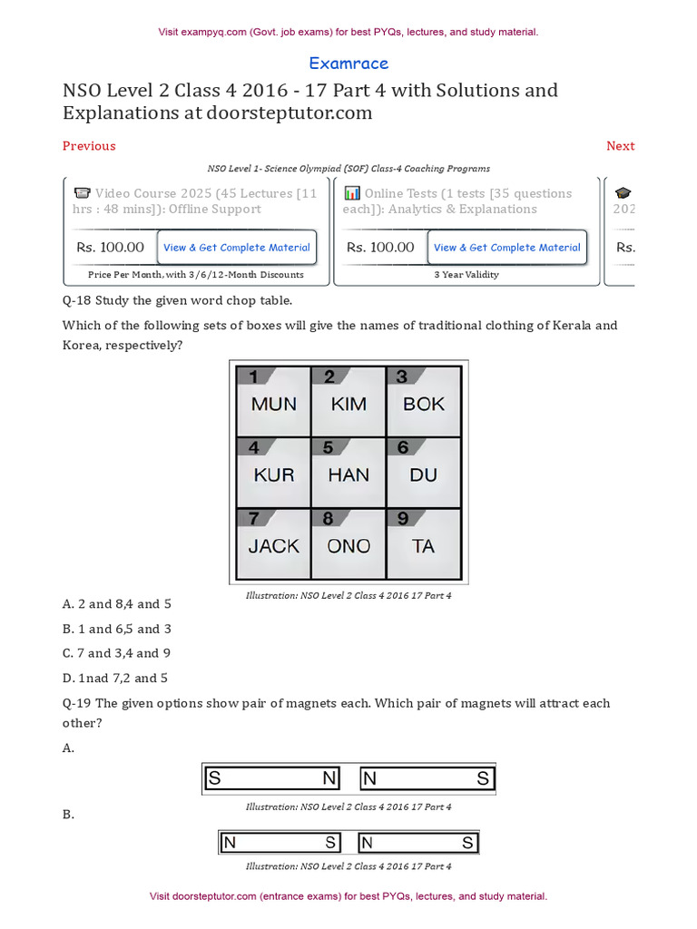 NSO Level 2 Class 4 2016 17 Part 4 | PDF