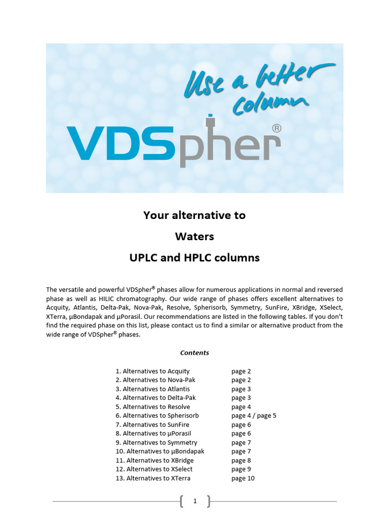 Alternatives to Waters HPLC Columns | PDF | High Performance Liquid ...