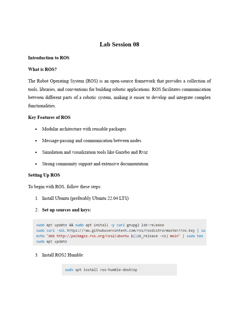Introduction To ROS and URDF Simulation in Gazebo Lab 8 | PDF | Simulation | Computing