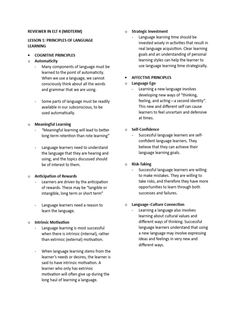 Reviewer in Elt 4 (Midterm) | PDF | Learning | Evaluation