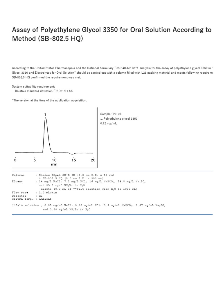 Assay Method for Polyethylene Glycol 3350 | PDF