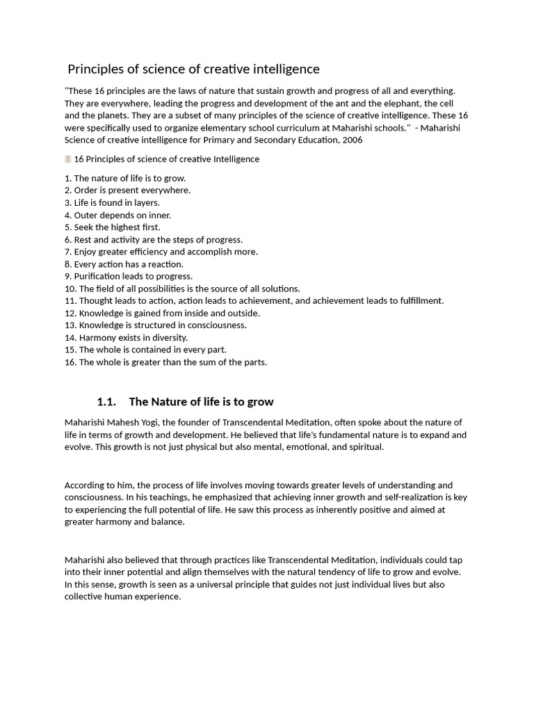 Principles of Science of Creative Intelligence | PDF | Consciousness | Experience