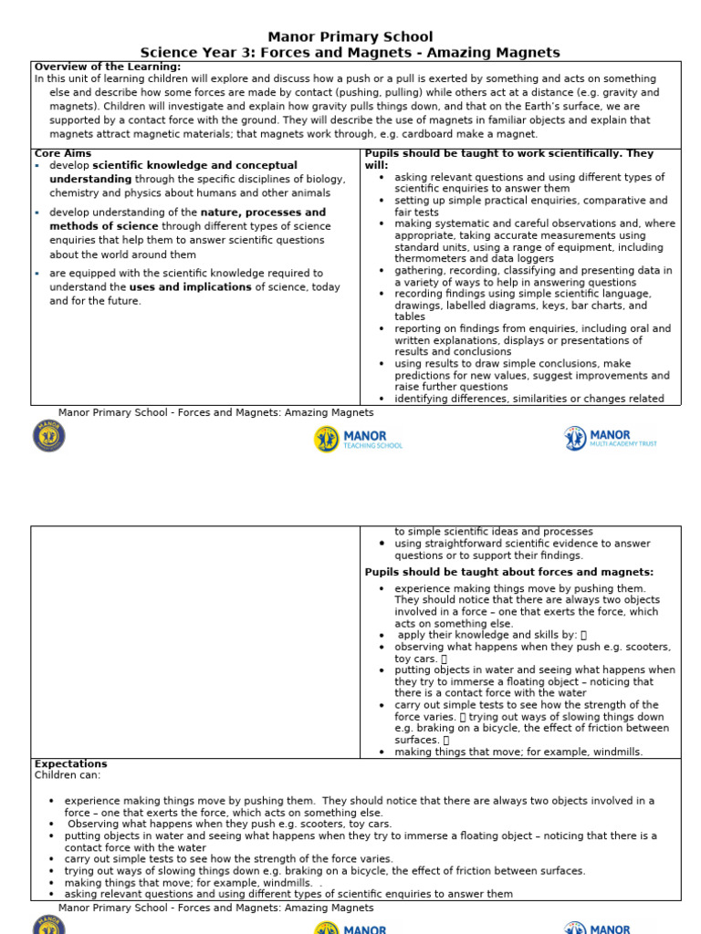 Year 3 Science: Forces & Magnets Unit | PDF | Force | Science