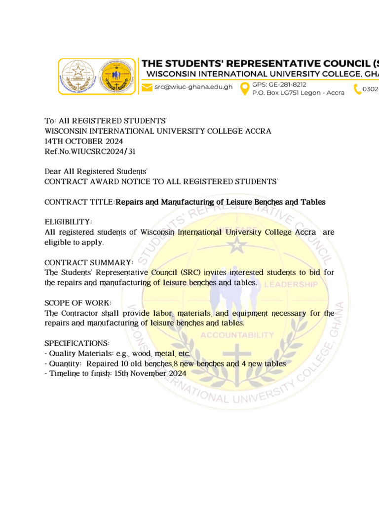 Contract for Student Bench Repairs | PDF