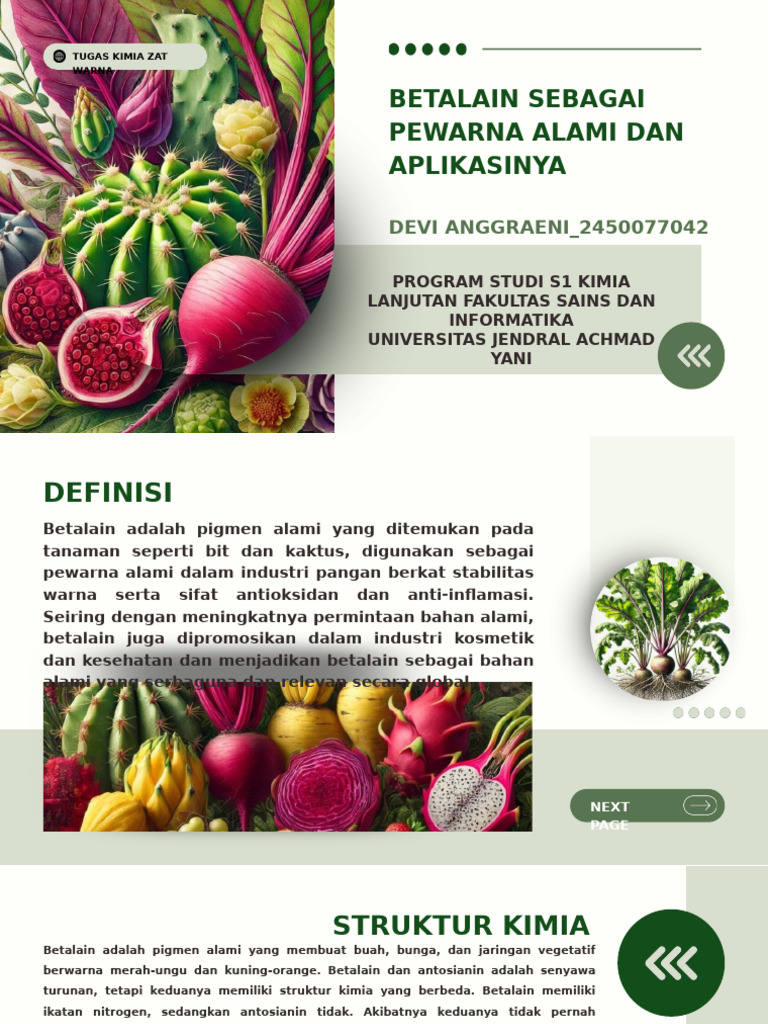 Devi Anggraeni - Kimia Zat Warna - Tugas PPT Aplikasi Zat Warna Alami | PDF