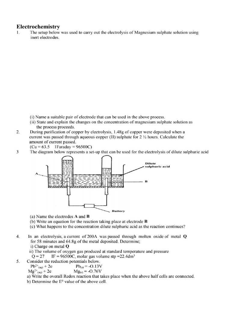 Form 4 Electrochemistry Questions Teacher - Co .Ke | PDF