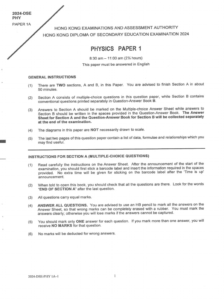 2024 Dse Phy P1 e | PDF
