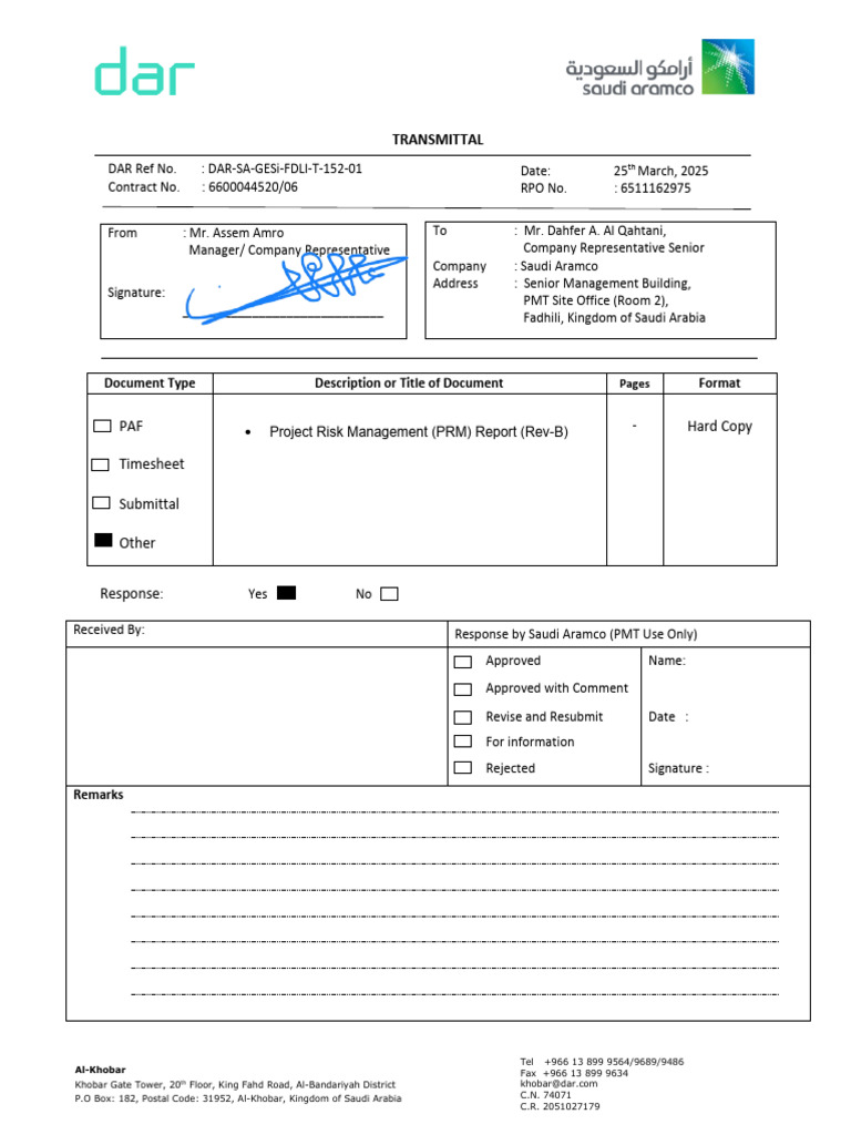DAR-SA-GESi-FDLI-152-01 - Project Risk Management (PRM) Report (Rev-B ...