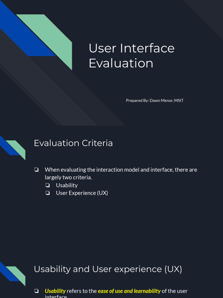 Lecture 13 User Interface Evaluation Pdf Usability User Experience