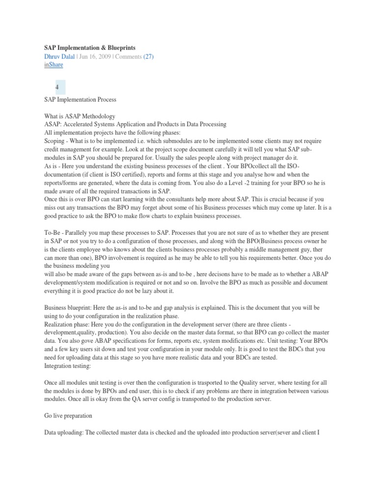 SAP Implementation Process | PDF | Business Process | Server (Computing)