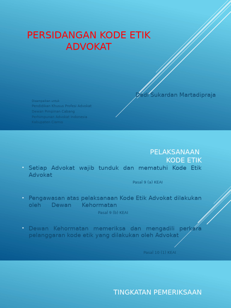 MATERI - Persidangan Kode Etik Advokat | PDF