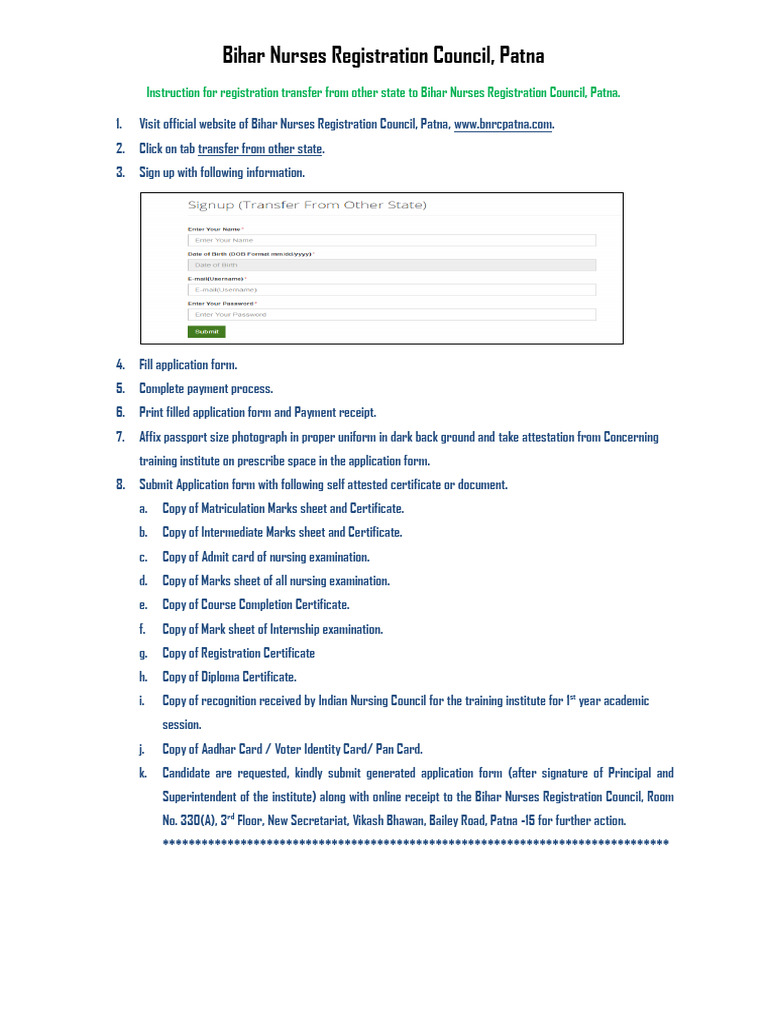 BNRC Registration Transfer Instructions | PDF