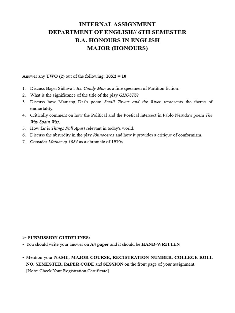 Internal Assignment Department of English 3 | PDF | Proofreading