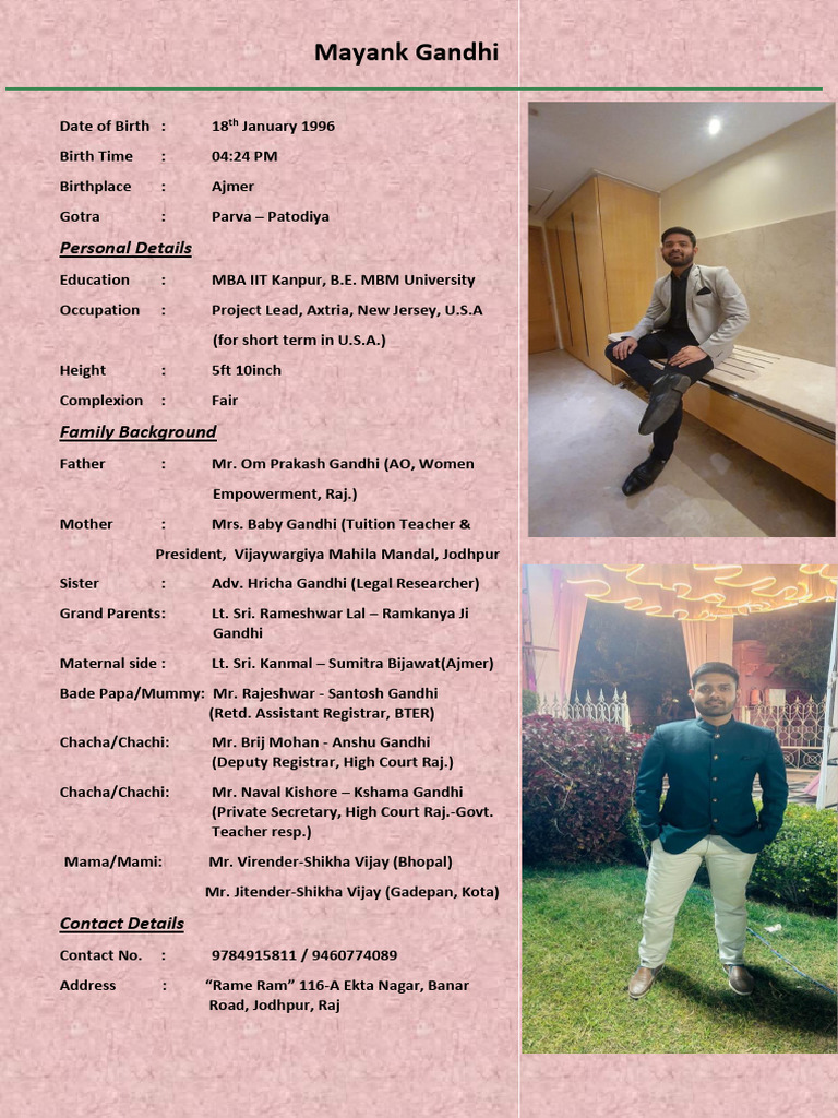 Mayank Gandhi: Personal Details | PDF