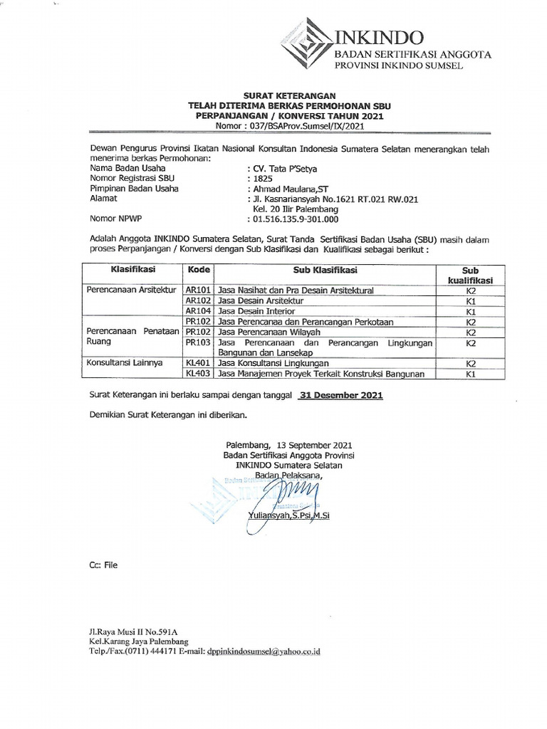 Surat Prmohonan SBU | PDF