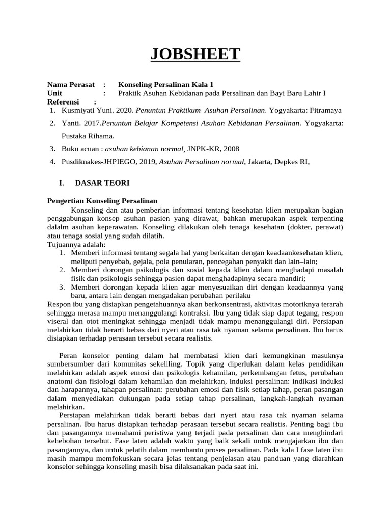 Konseling Persalinan Kala 1: Panduan Praktis | PDF