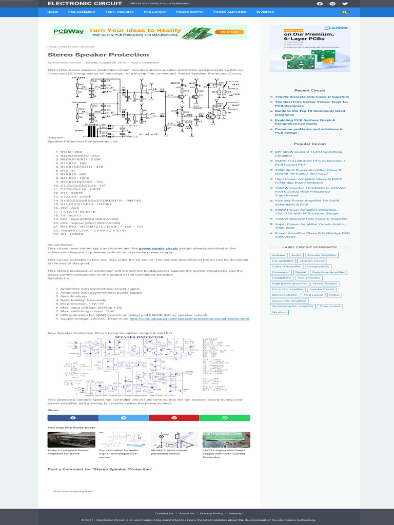 Stereo Speaker Protection - Electronic Circuit | PDF | Electronics | Information And ...